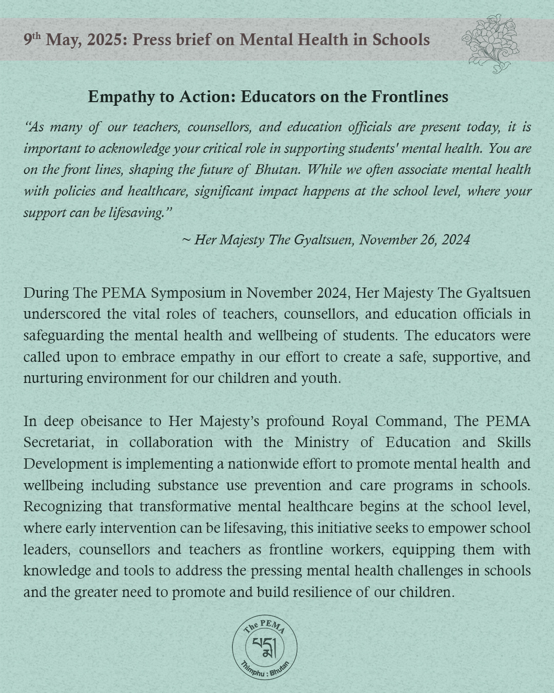 Press brief on Mental Health in Schools - The PEMA